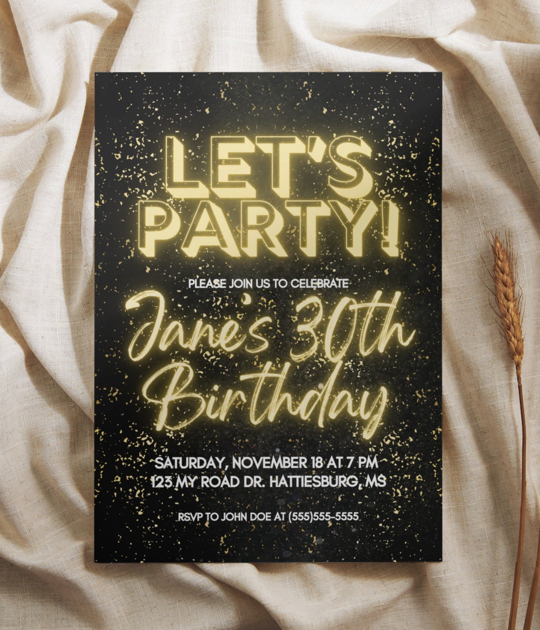 Let's Party Any Occasion 5x7 Invitation Template, Black and Gold ...
