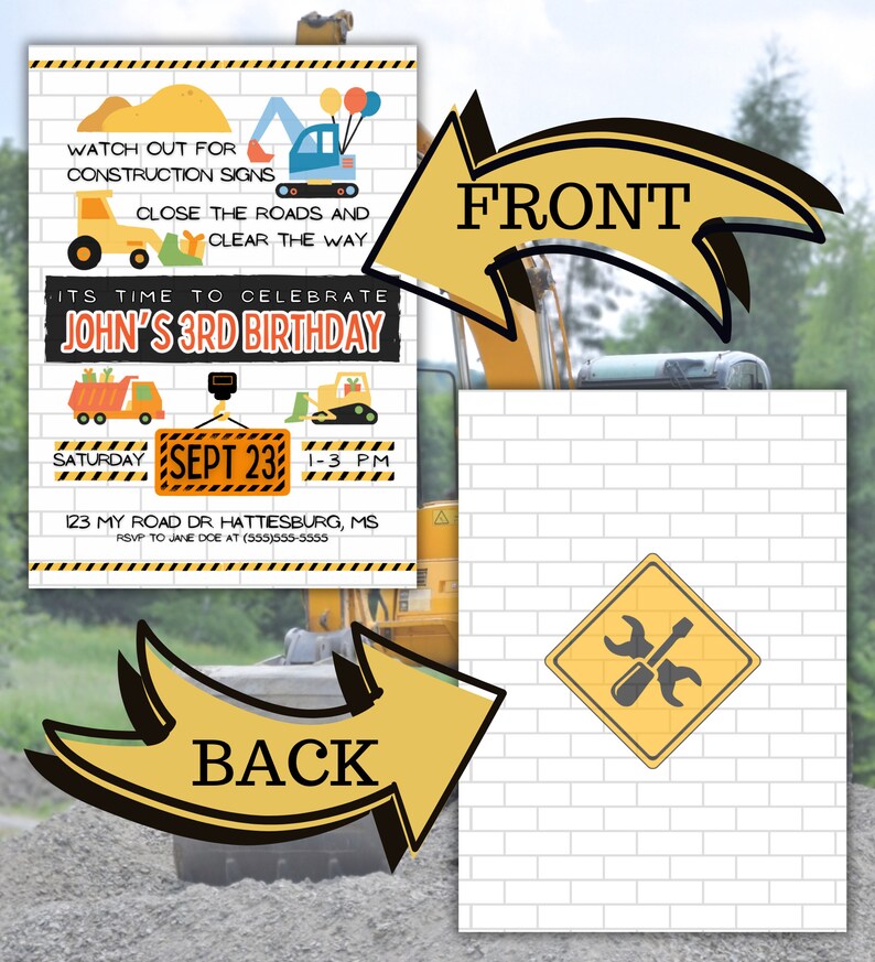 Construction Themed Any Birthday Invitation Template, 5x7 Construction ...