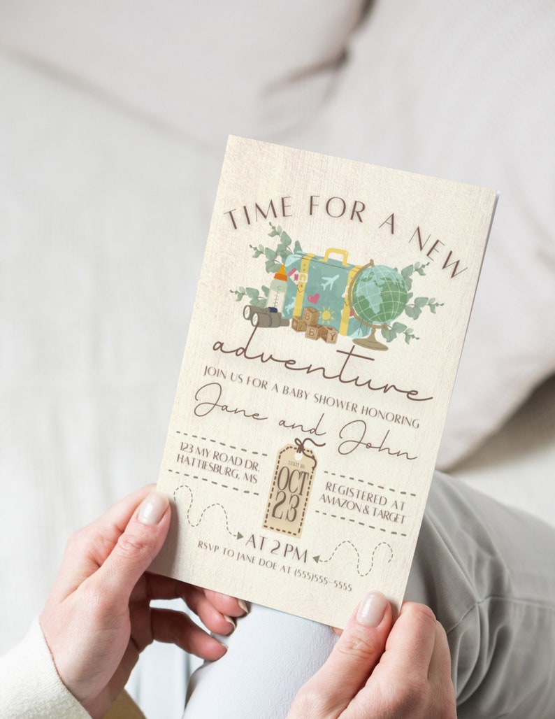 Time for a New Adventure Baby Shower Invitation Canva Template, 5x7 ...