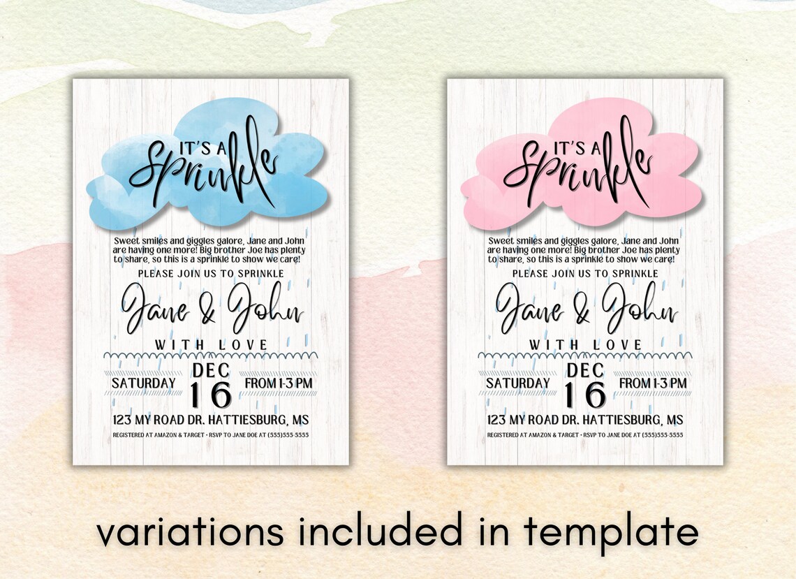 Sprinkle Baby Shower Invitation Template, 5x7 Sprinkle Themed Baby ...