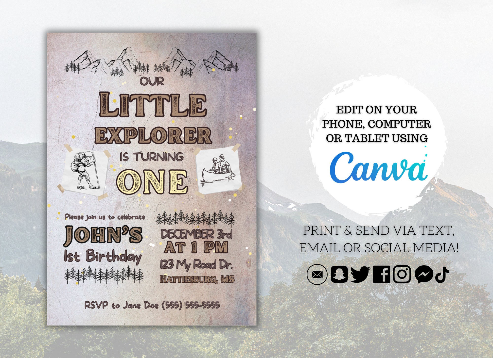 Little Explorer Birthday Invitation Template, 5x7 Birthday Invitation ...