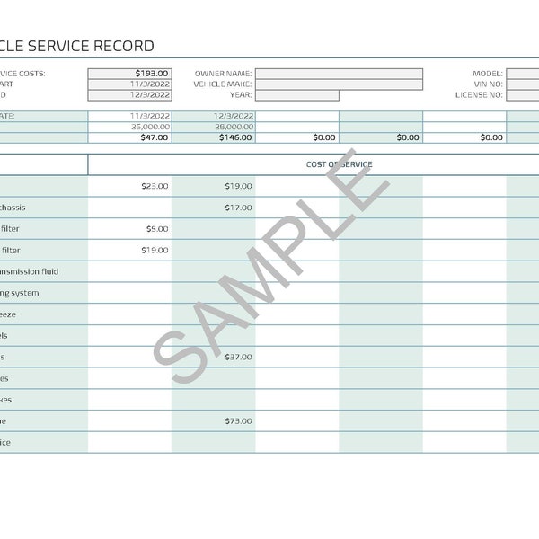 Vehicle Maintenance Tracker Printable - Etsy