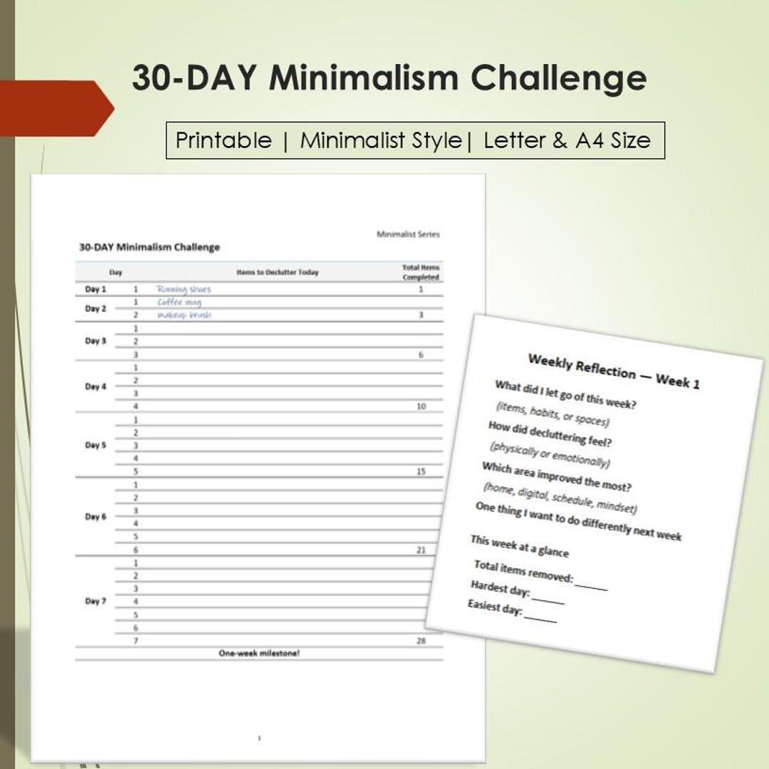30-day Minimalism Challenge Printable | Declutter & Organize | Letter ...