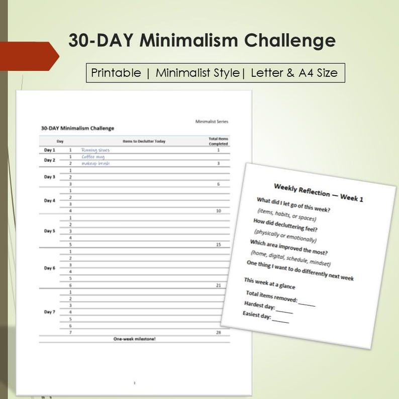 30-day Minimalism Challenge Printable | Declutter & Organize | Letter ...
