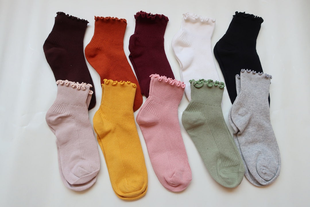 Cute Boho Cotton Socks in Pastel Color Ruffle Cuff Ankle Socks - Etsy