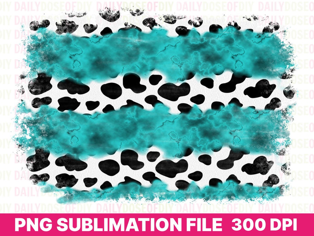 Western Sublimation Background Cow Print and Teal PNG Background for ...
