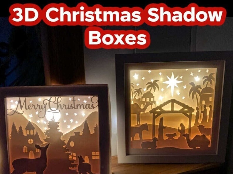 Merry Christmas and Nativity Scene 3D Shadow Box SVG, Lightbox 3D Paper ...
