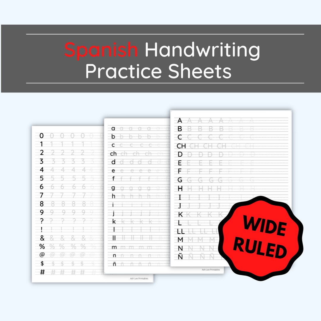 SPANISH Printable Handwriting Practice Sheets | Wide Ruled | Uppercase ...