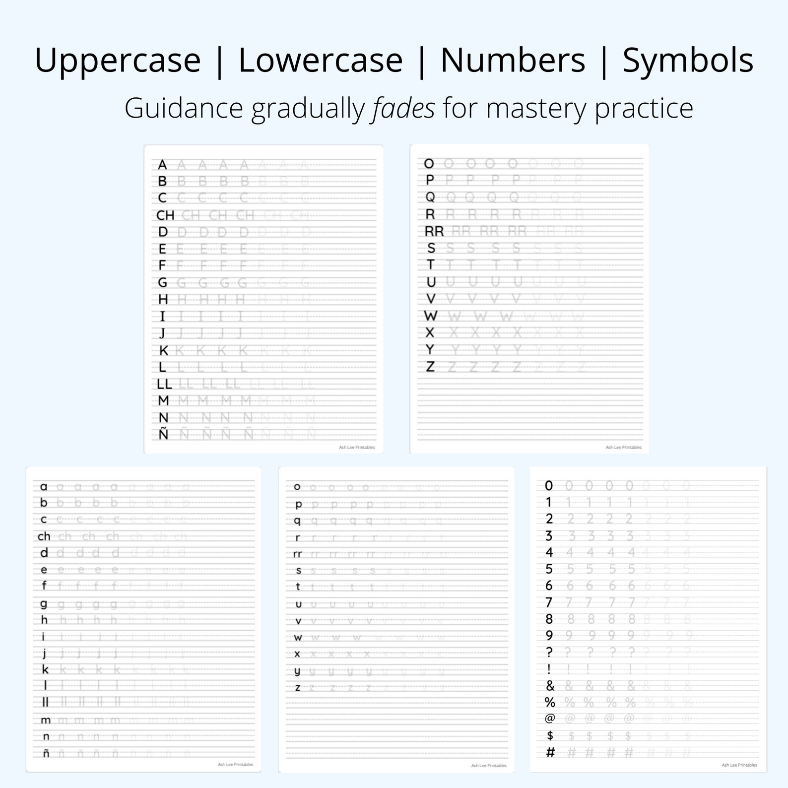 SPANISH Printable Handwriting Practice Sheets | Wide Ruled | Uppercase ...