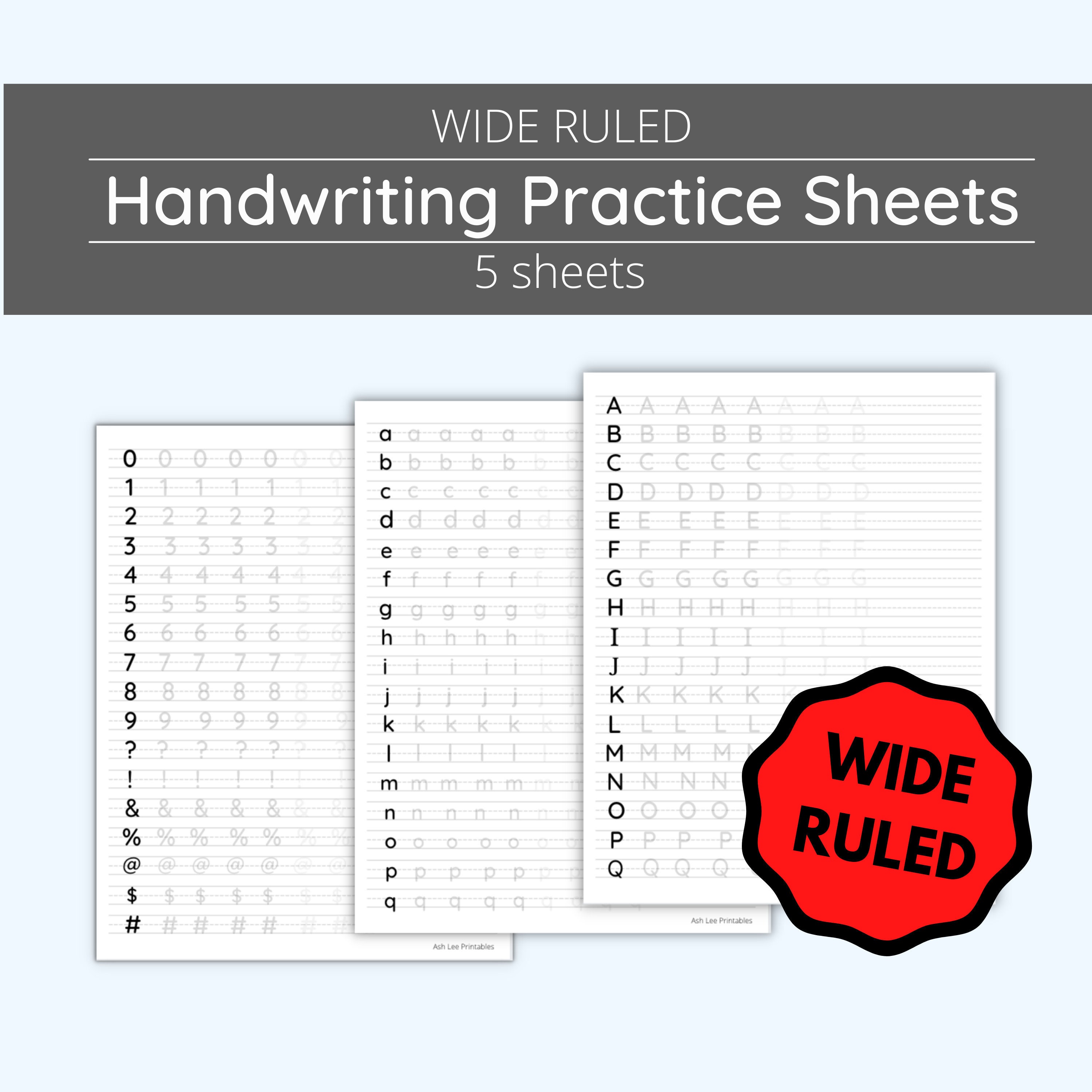 Printable Handwriting Practice Sheets | Wide Ruled | Uppercase ...