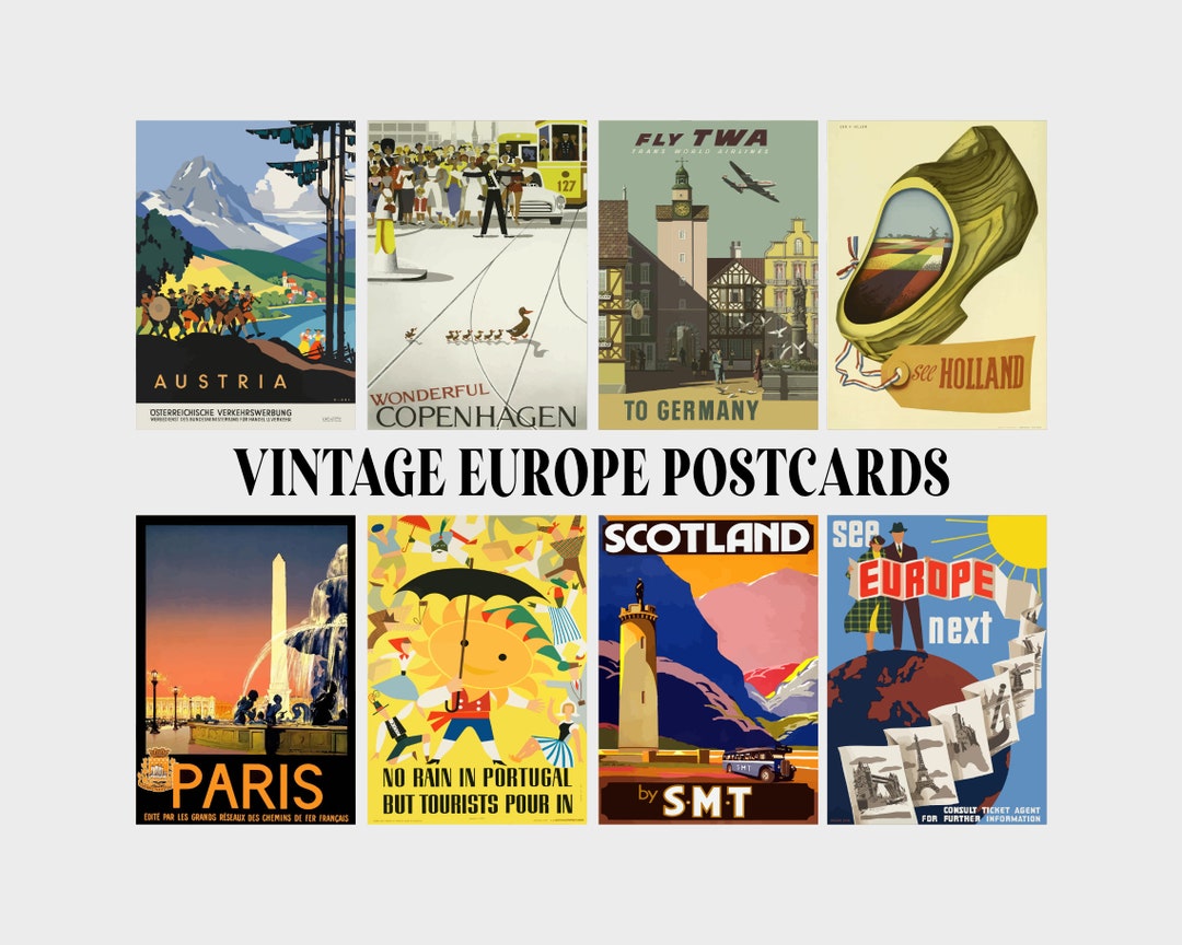 Set of 14 Vintage Europe Postcards Download Mini Print Set | Printable ...