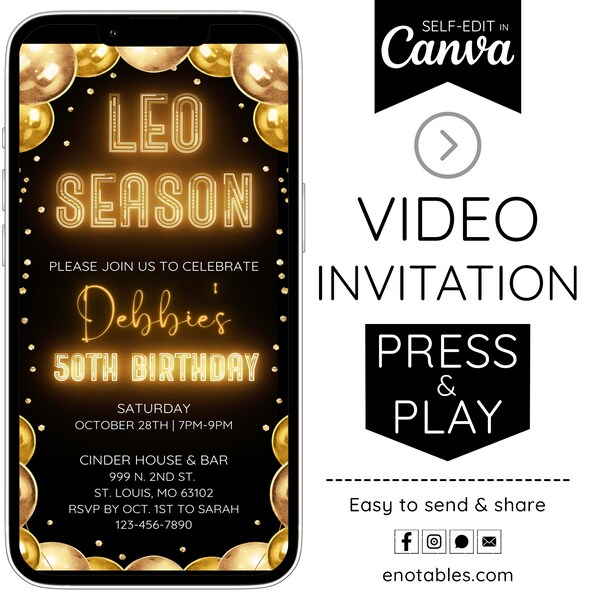 Leo Birthday Invite - Etsy