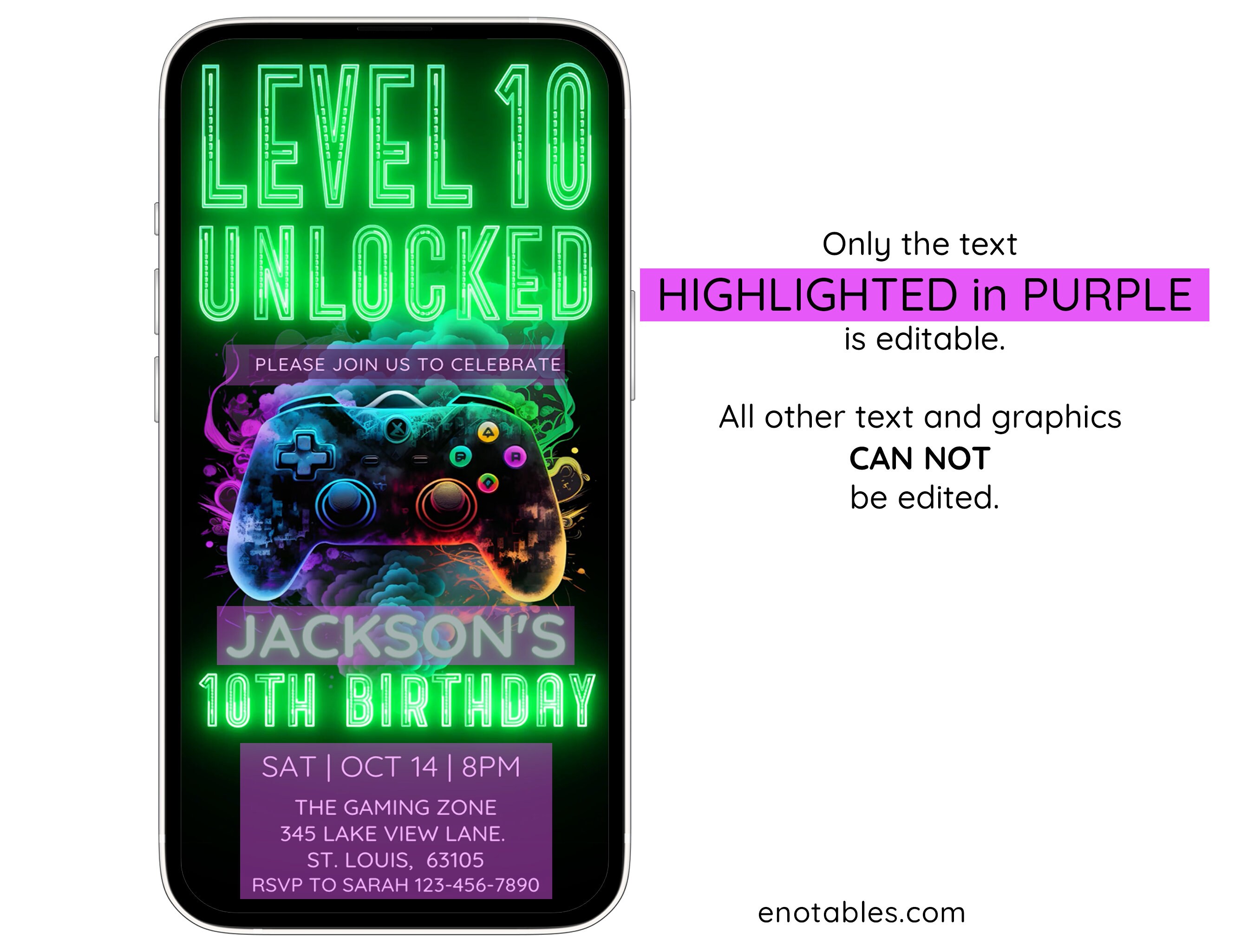 Level 10 Unlocked Boys 10th Birthday Invitation Digital Game Controller ...