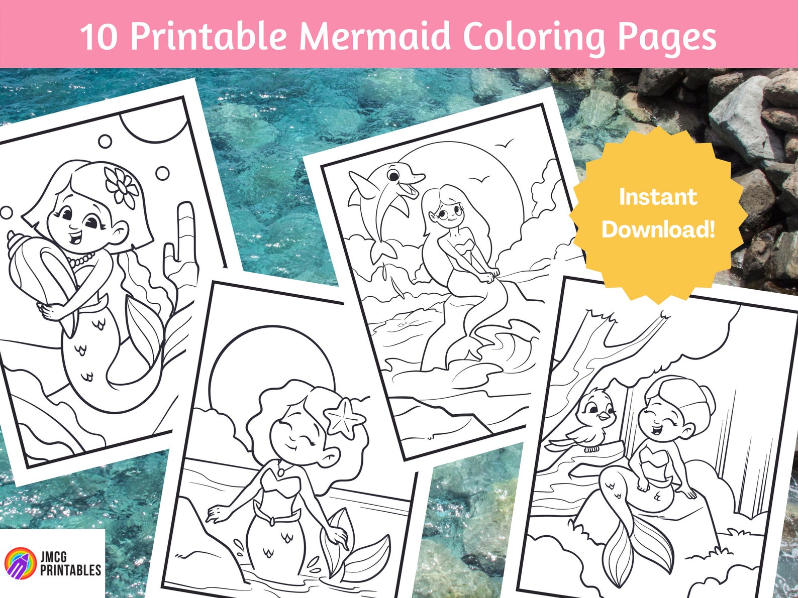 10 Beautiful Mermaid Coloring Pages for Kids (volume 1) - Mermaid ...