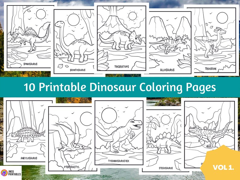 10 Awesome Dinosaur Coloring Pages for Kids (volume 1) - Printable PDF ...
