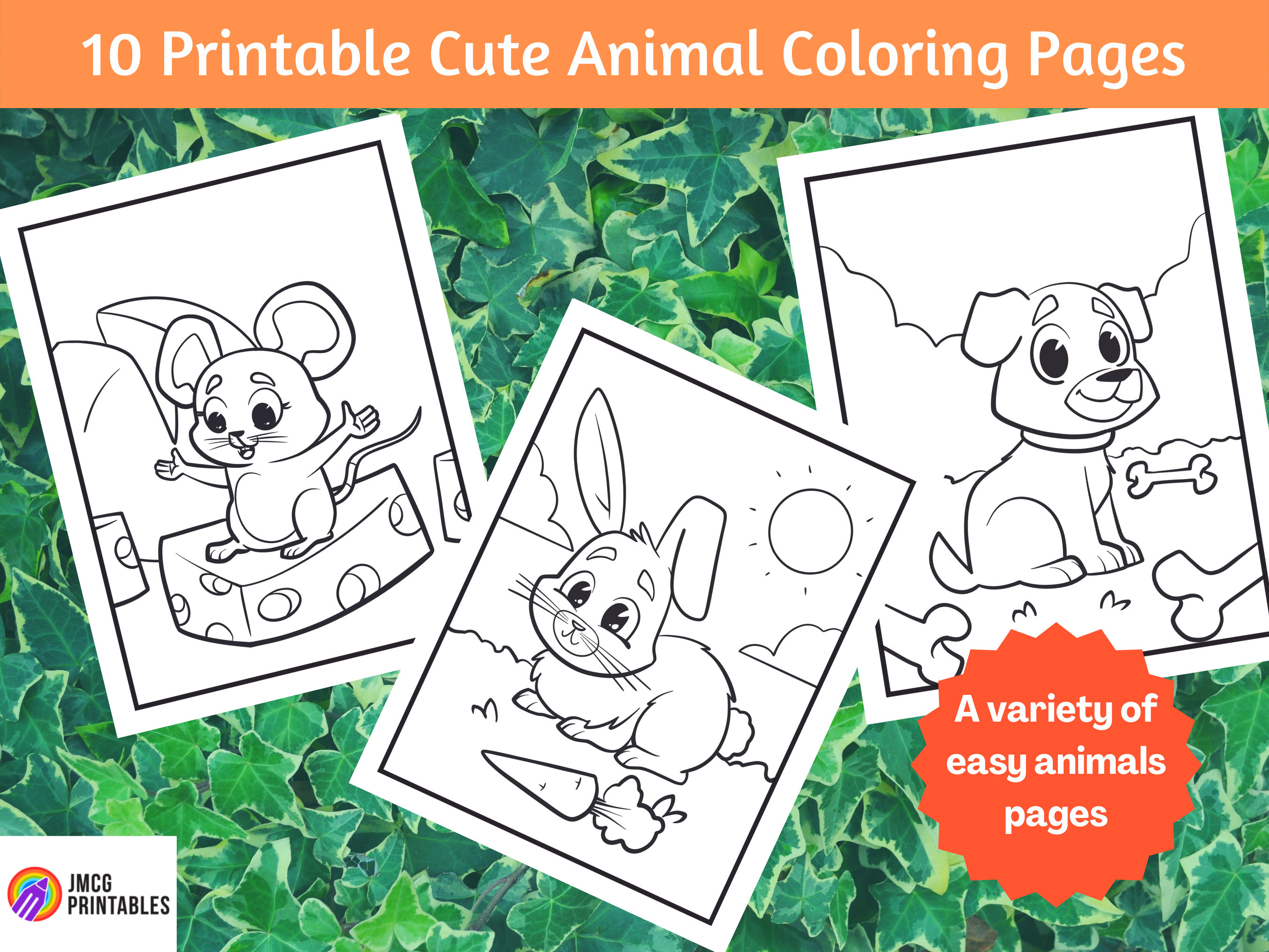 10 Cute Animal Coloring Pages for Kids Printable (volume 1) - Animal ...