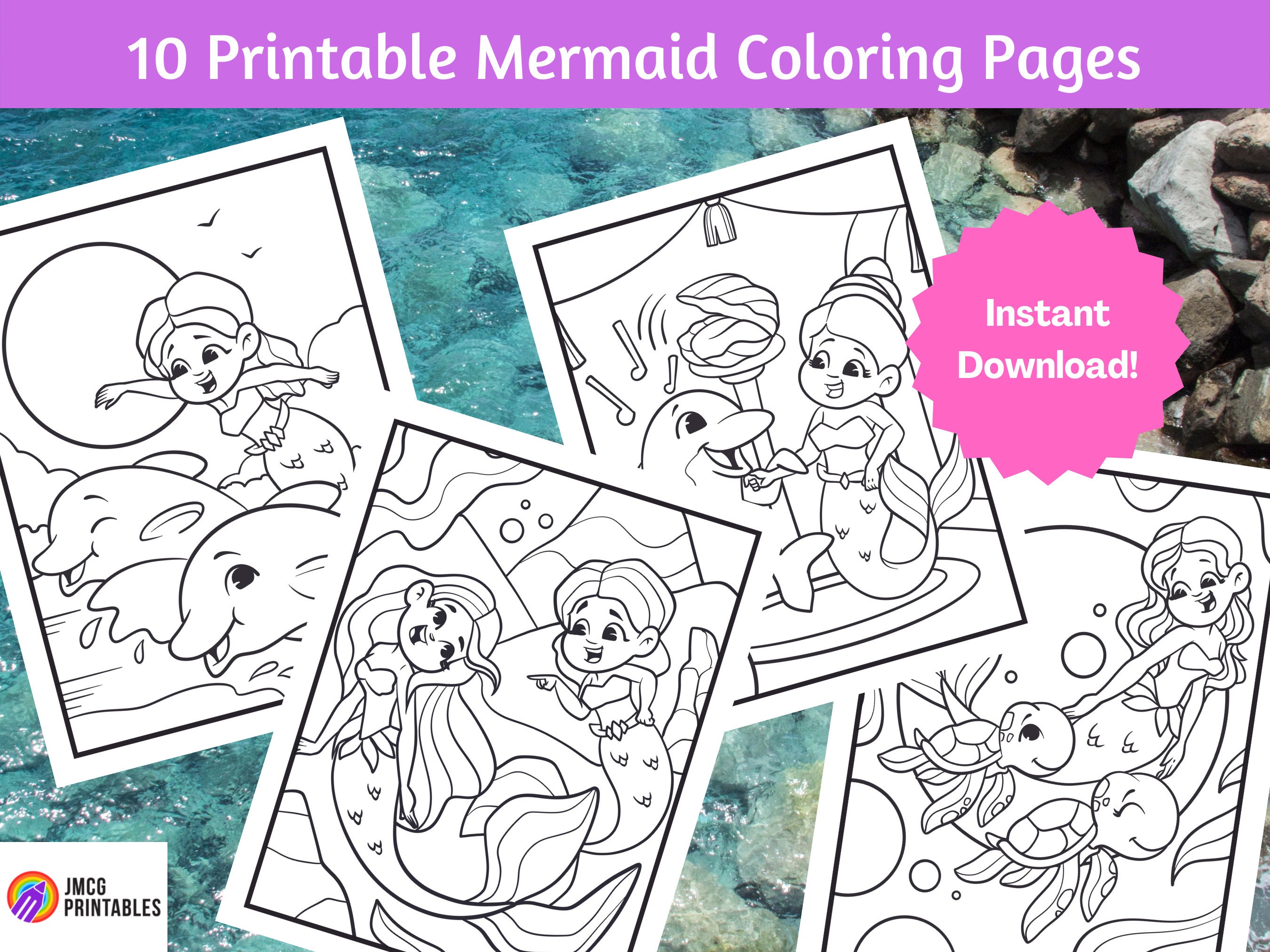10 Beautiful Mermaid Coloring Pages for Kids (volume 2), Mermaid ...
