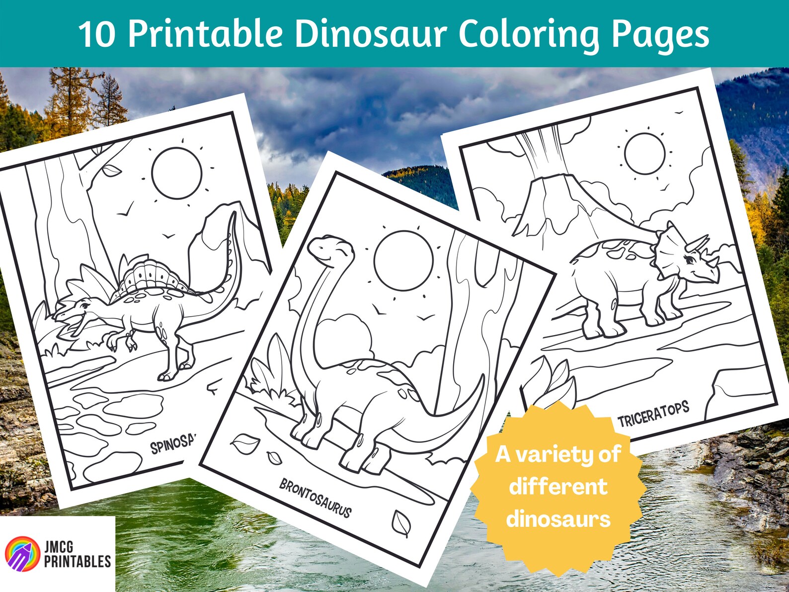 10 Awesome Dinosaur Coloring Pages for Kids (volume 1) - Printable PDF ...