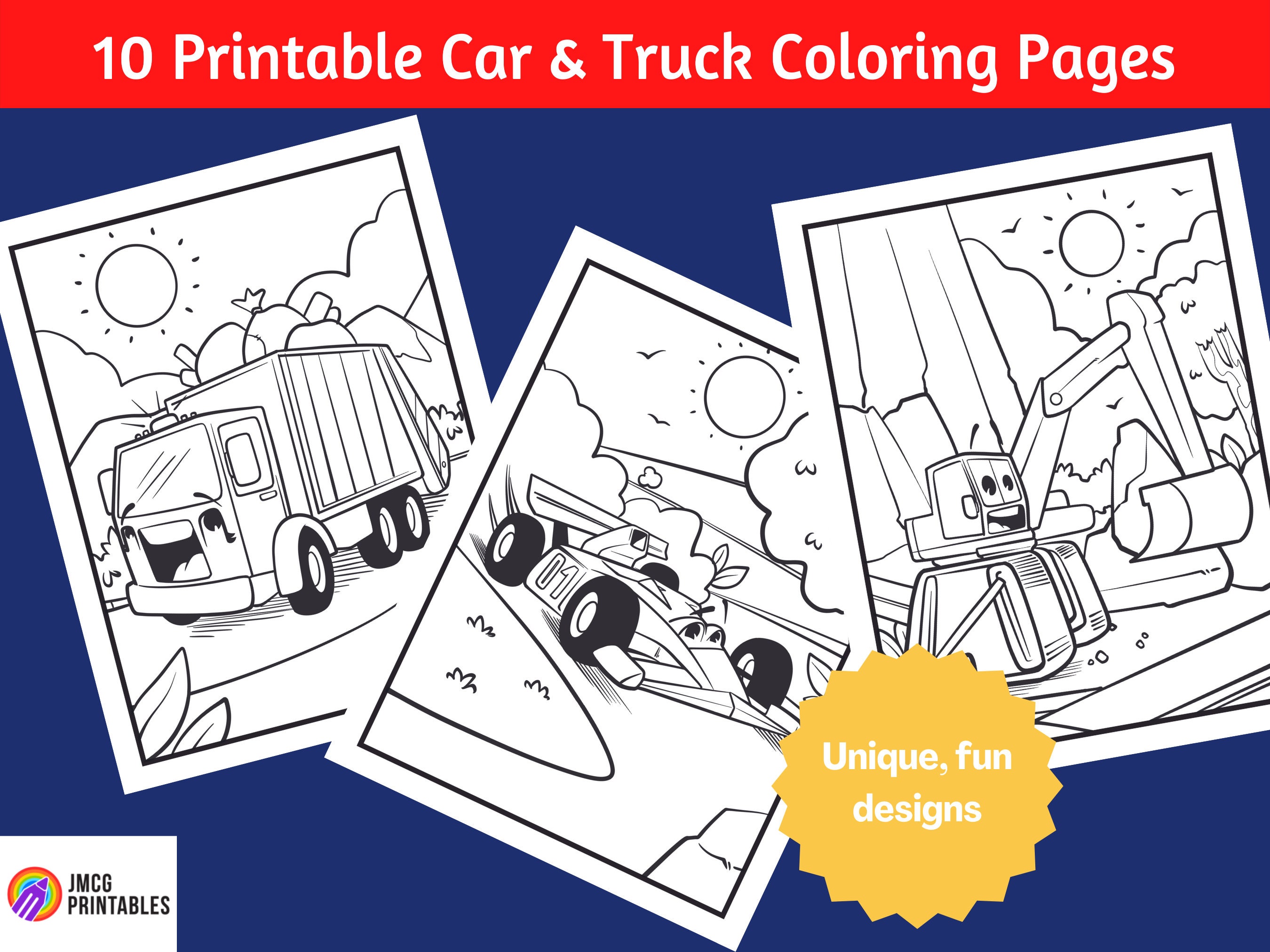 10 Awesome Car and Truck Coloring Pages for Kids Volume 1, Car & Truck ...