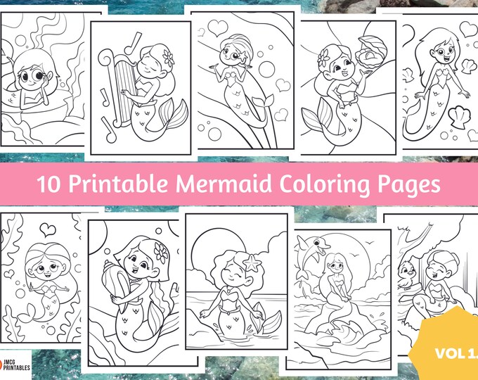 20 Mermaid Coloring Pages for Kids. PDF Download. Digital Coloring ...