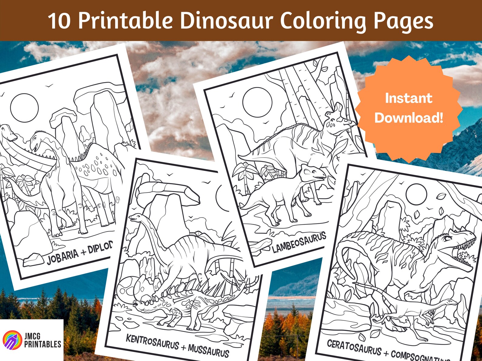 10 Awesome Dinosaur Coloring Pages for Kids Printable Volume 2 ...
