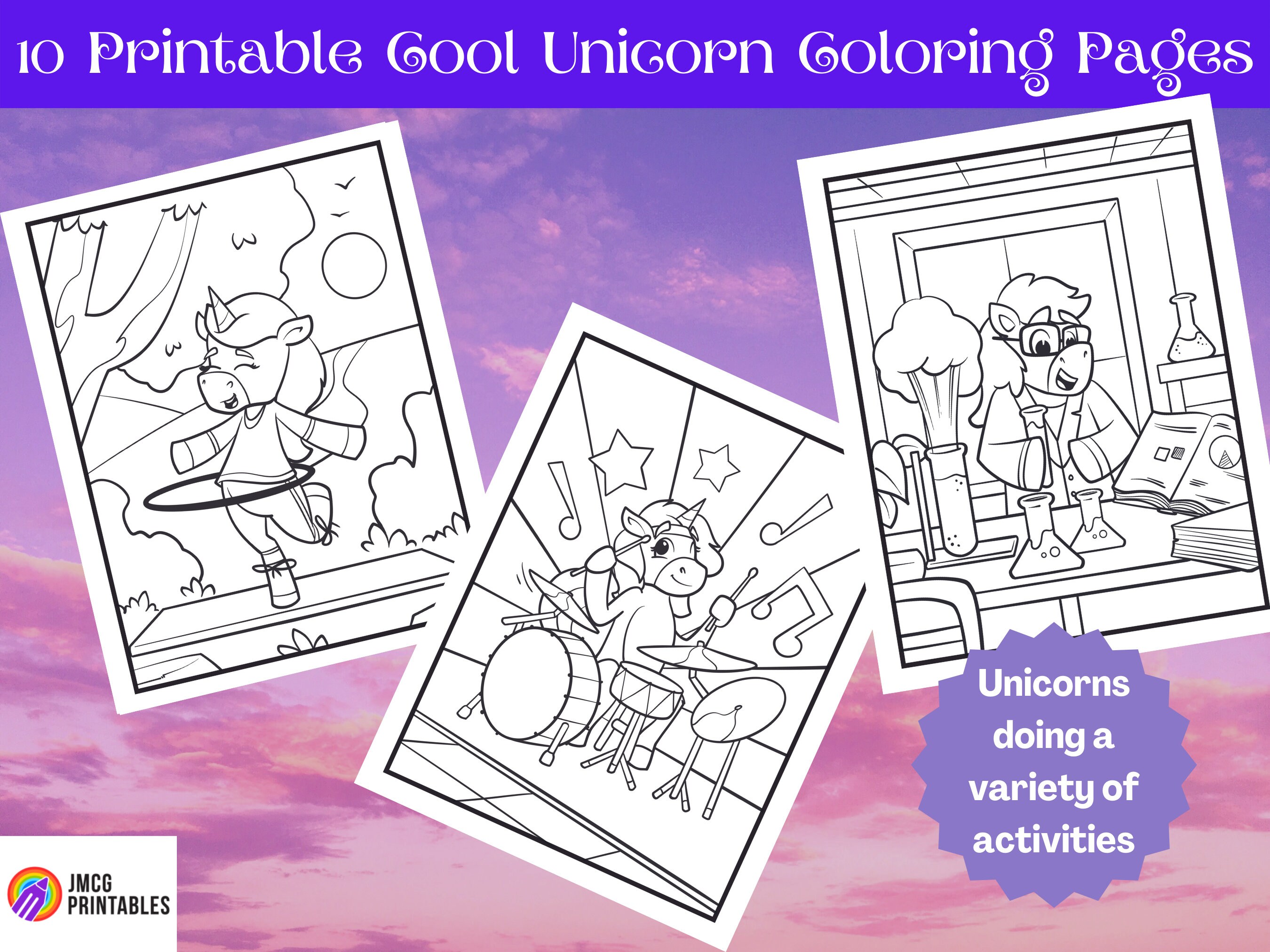10 Fun, Cool Unicorn Coloring Pages for Kids (volume 1) - Printable PDF ...