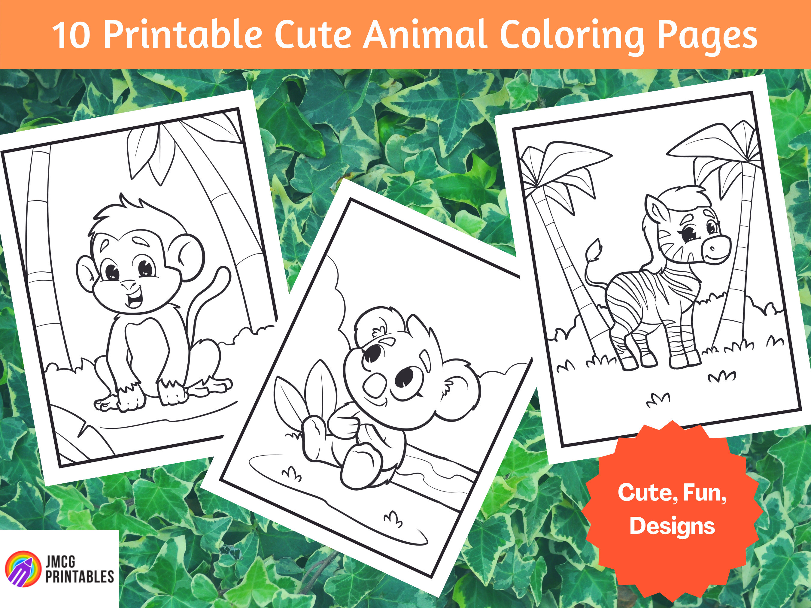 10 Cute Animal Coloring Pages for Kids Printable (volume 1) - Animal ...