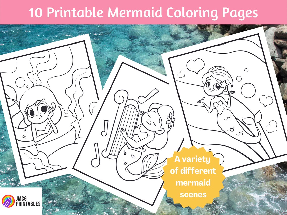 10 Beautiful Mermaid Coloring Pages for Kids (volume 1) - Mermaid ...