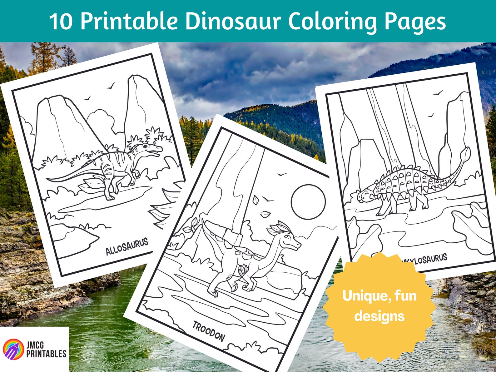 10 Awesome Dinosaur Coloring Pages for Kids (volume 1) - Printable PDF ...