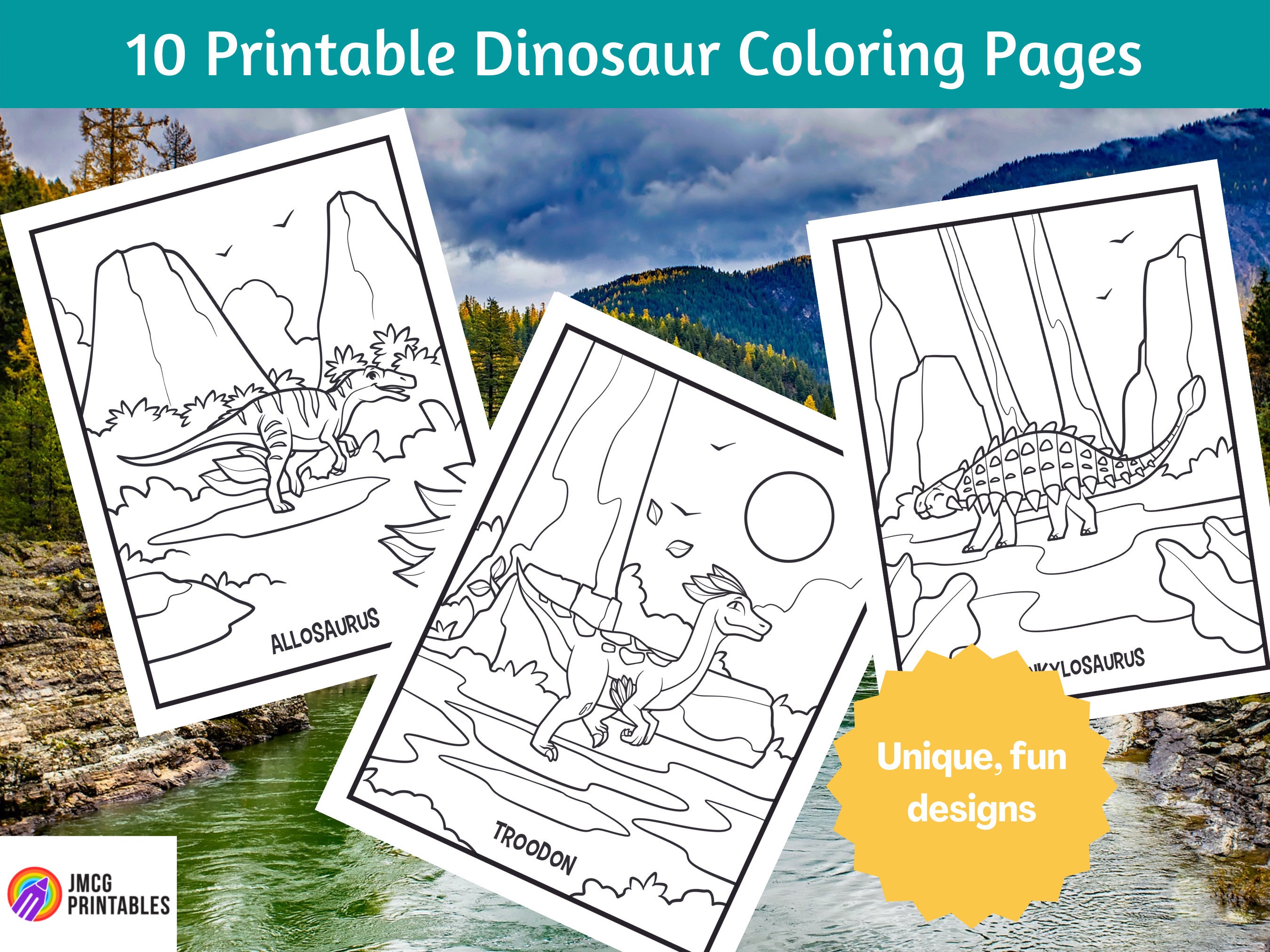 10 Awesome Dinosaur Coloring Pages for Kids (volume 1) - Printable PDF ...