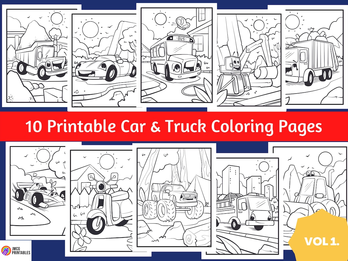 10 Awesome Car and Truck Coloring Pages for Kids Volume 1, Car & Truck ...
