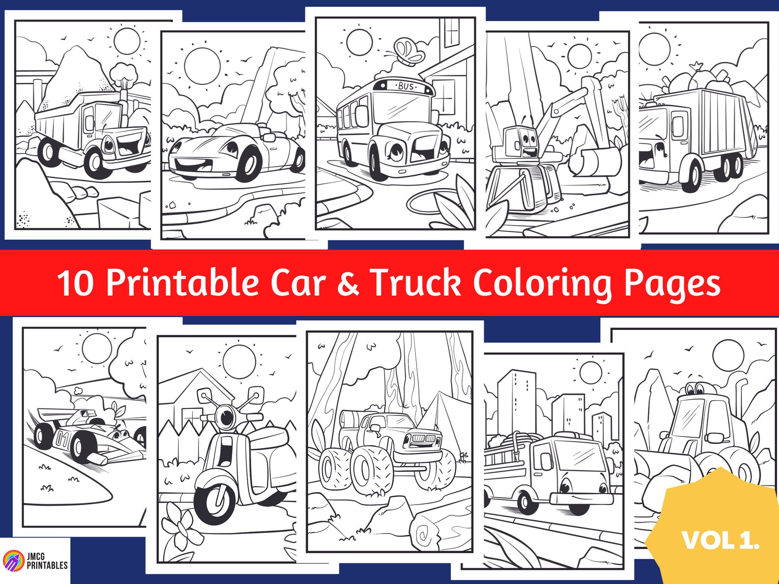10 Awesome Car and Truck Coloring Pages for Kids Volume 1, Car & Truck ...
