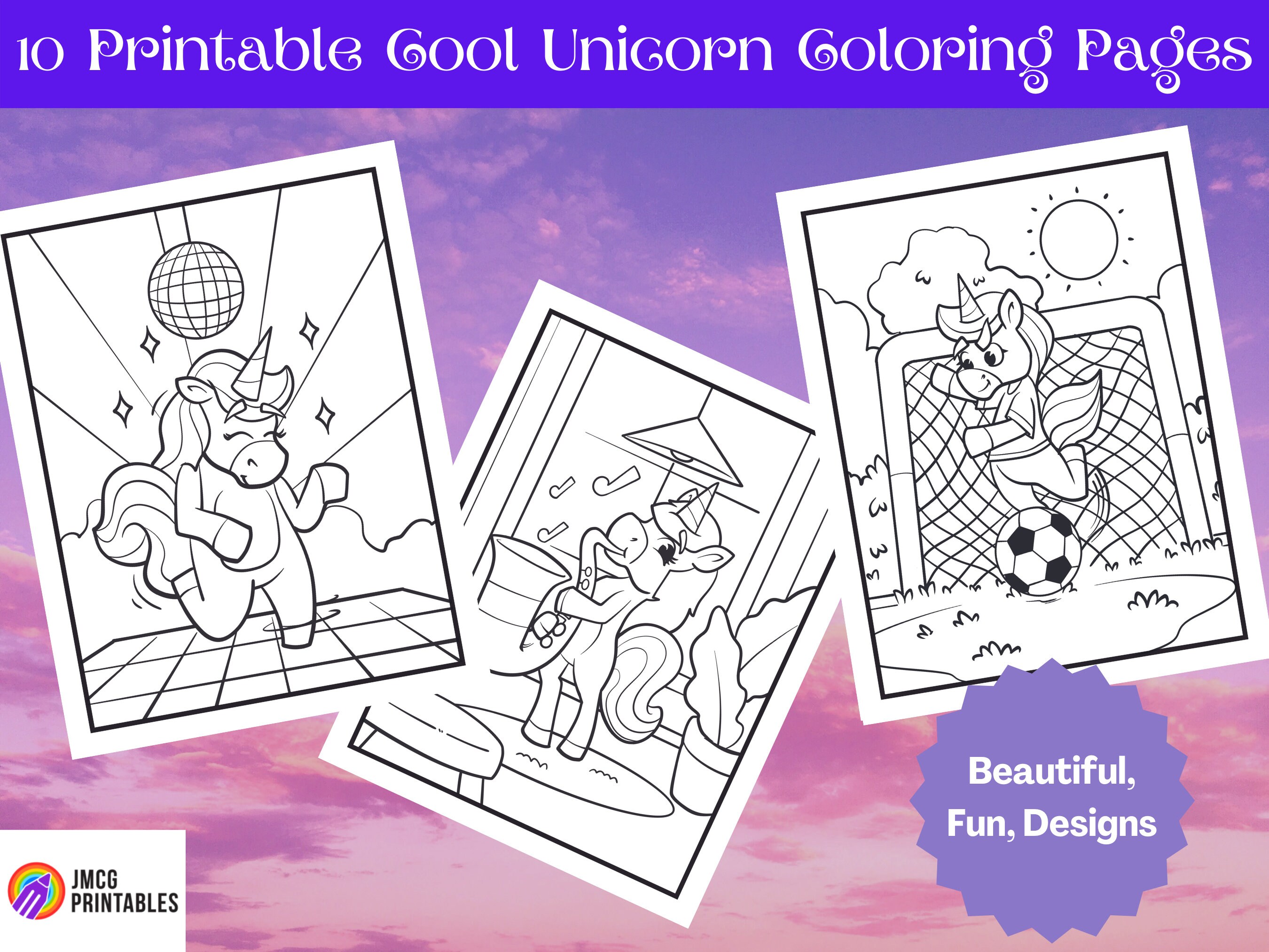 10 Fun, Cool Unicorn Coloring Pages for Kids (volume 1) - Printable PDF ...