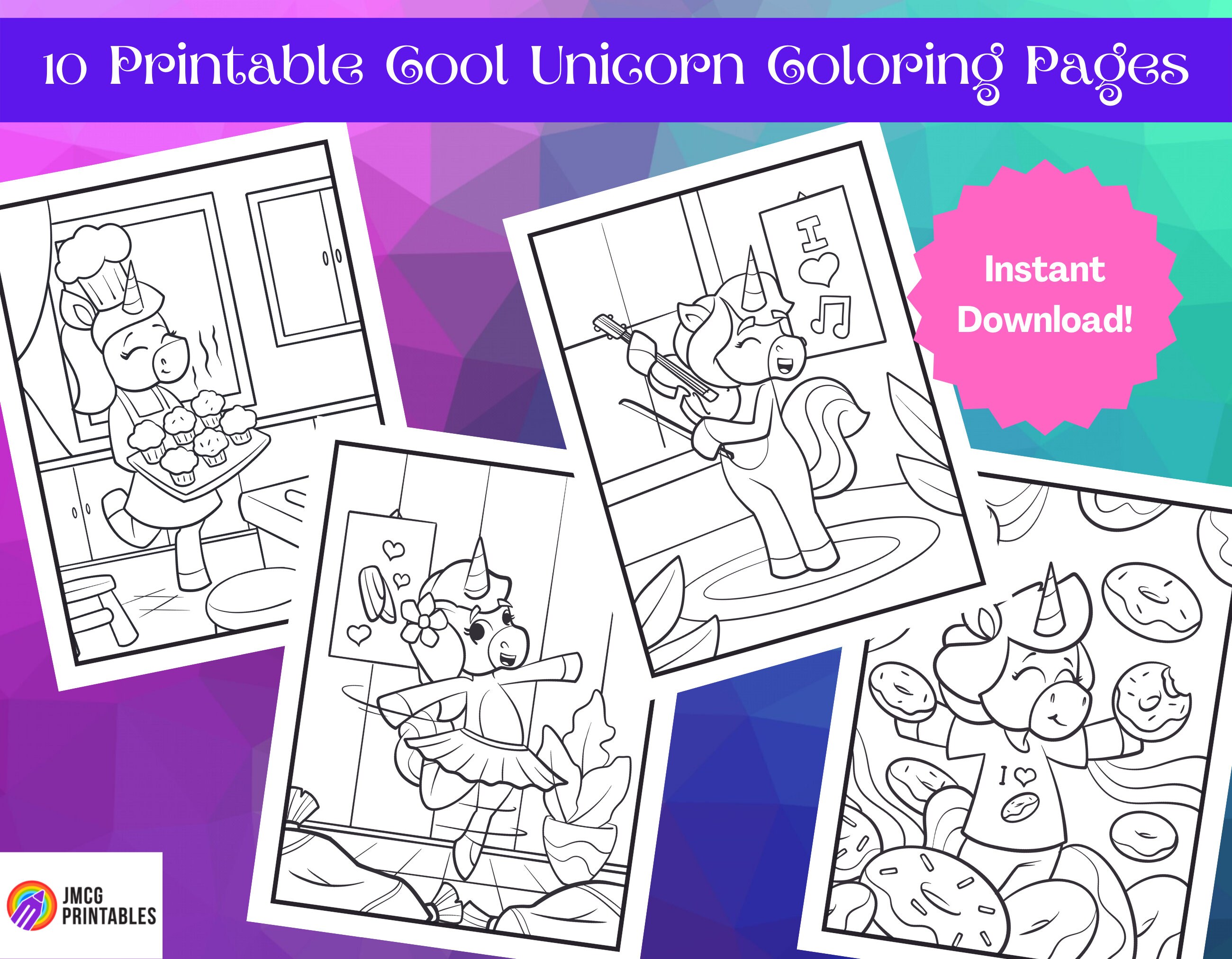 10 Fun, Cool Unicorn Coloring Pages for Kids Printable Volume 2 ...