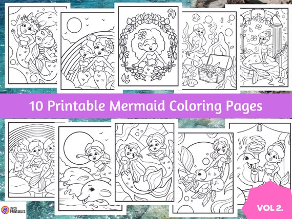 10 Beautiful Mermaid Coloring Pages for Kids Volume 2 - Etsy
