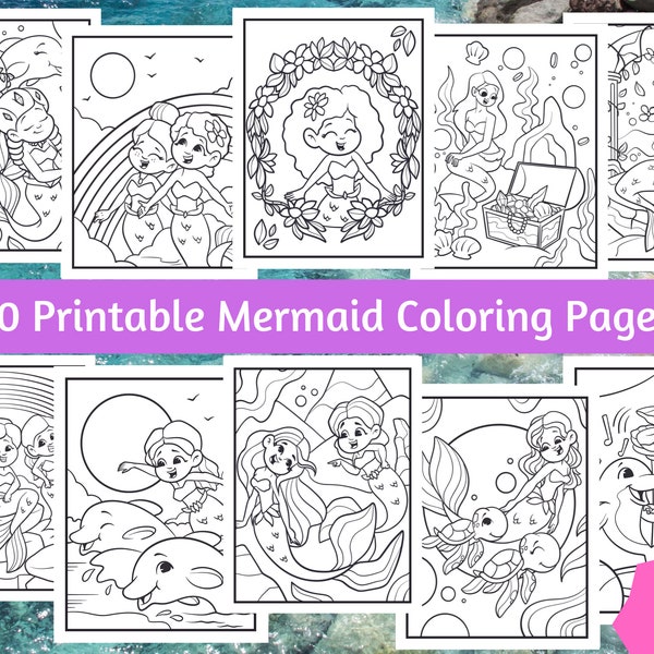 Beautiful Mermaid Coloring Pages - Etsy