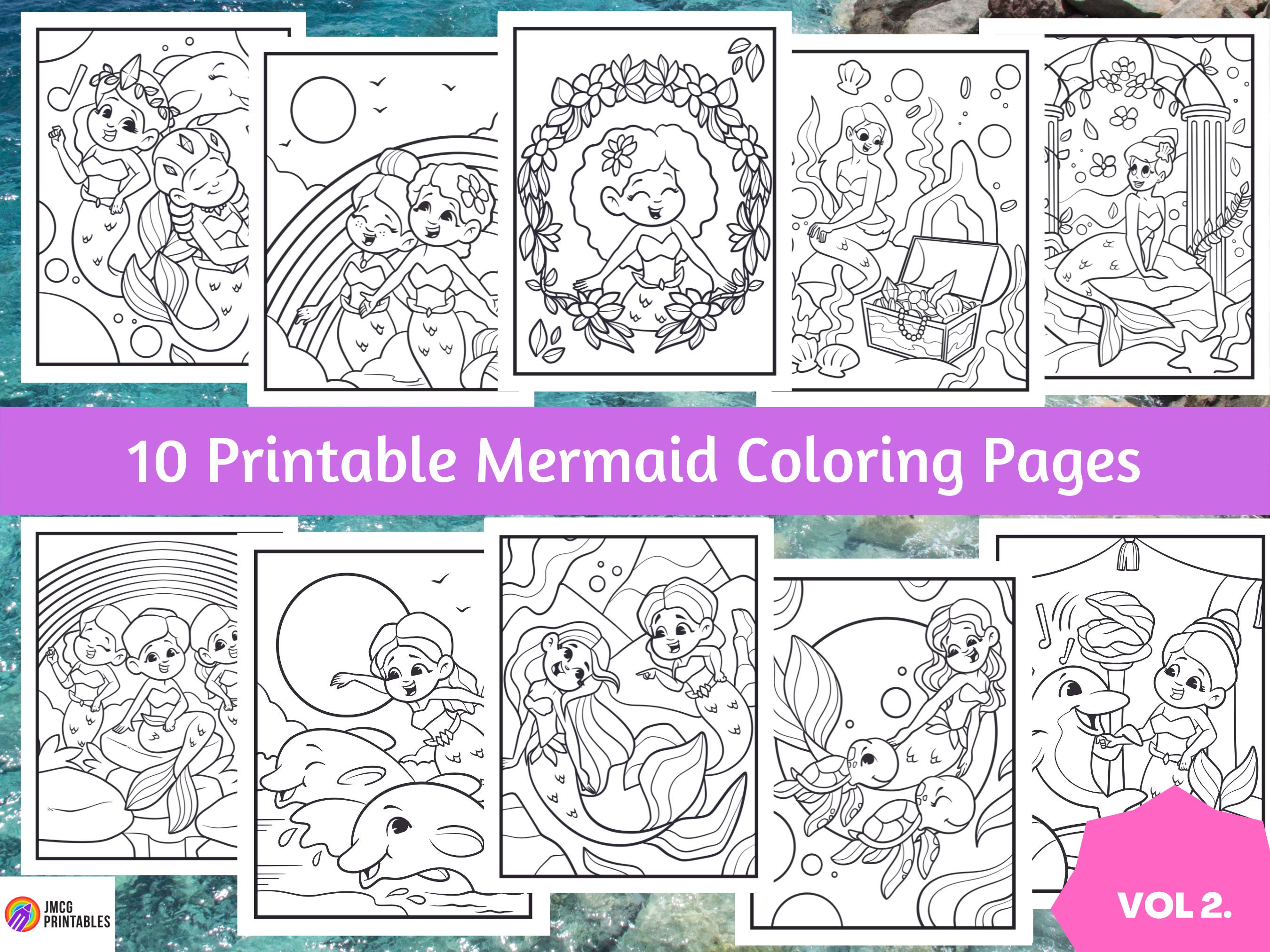 10 Beautiful Mermaid Coloring Pages for Kids Volume 2, Mermaid ...