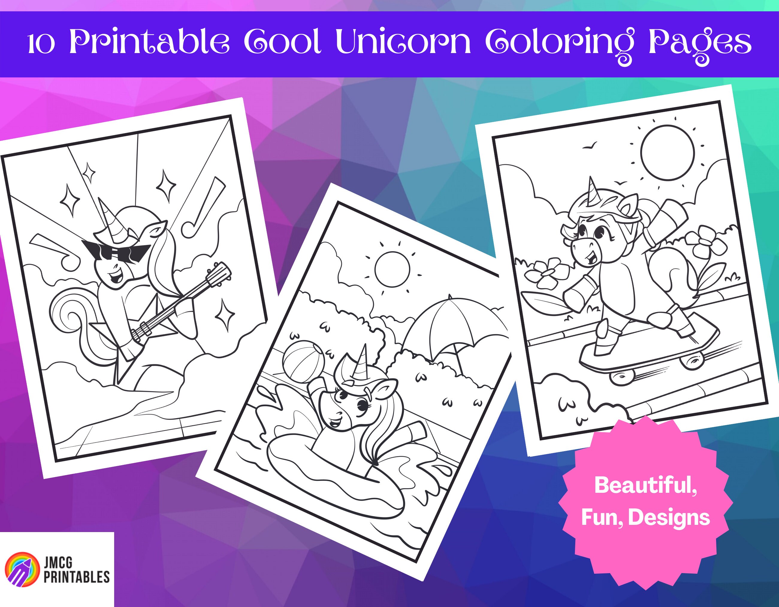 10 Fun, Cool Unicorn Coloring Pages for Kids (volume 2) - Printable PDF ...