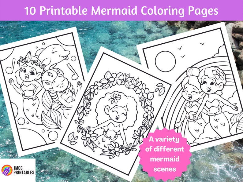 10 Beautiful Mermaid Coloring Pages for Kids (volume 2), Mermaid ...