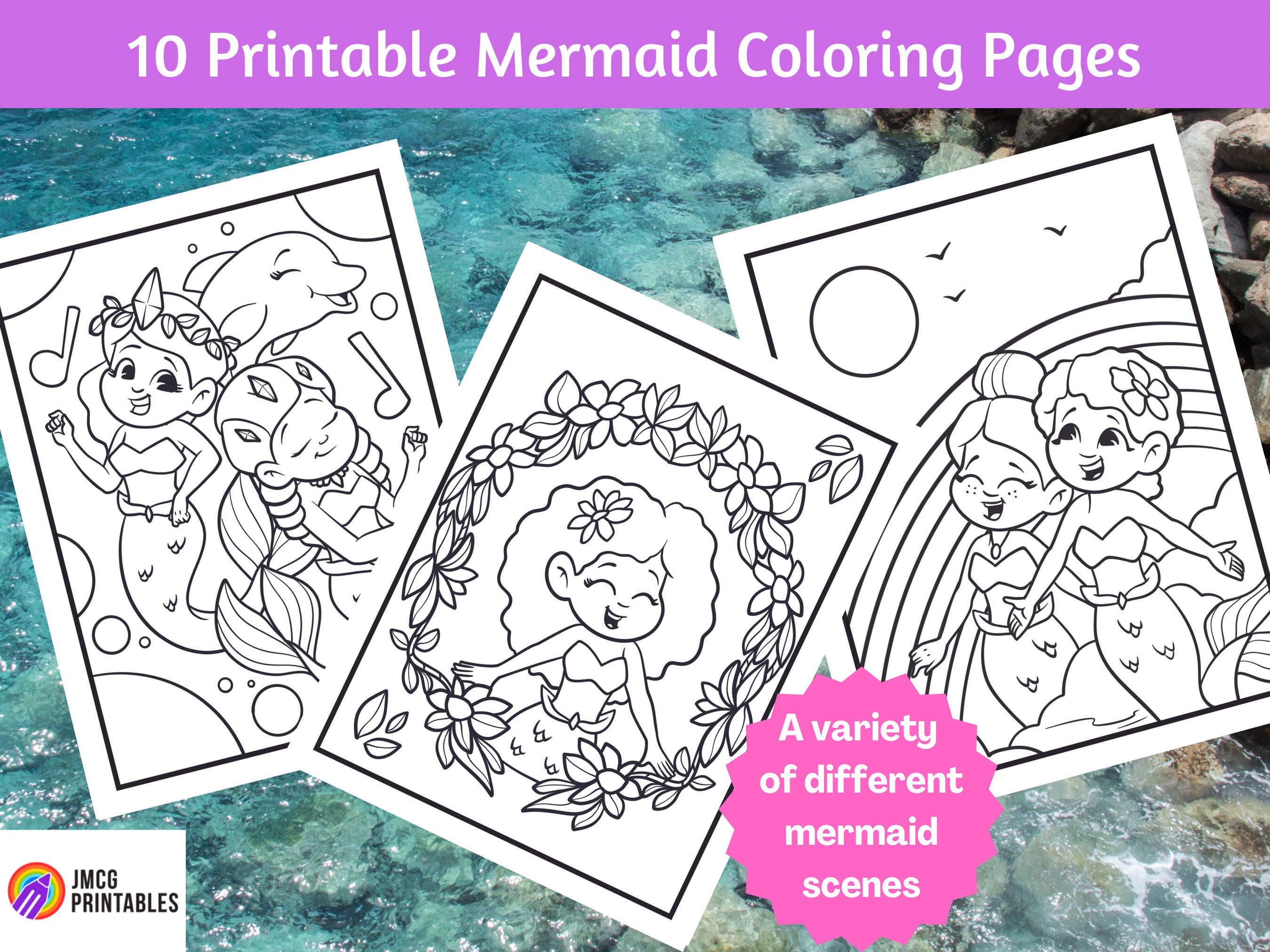 10 Beautiful Mermaid Coloring Pages for Kids Volume 2, Mermaid ...