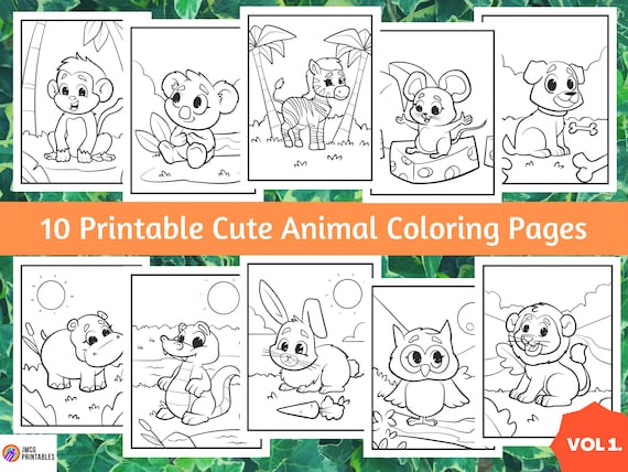 10 Cute Animal Coloring Pages for Kids Printable Volume 1 - Etsy