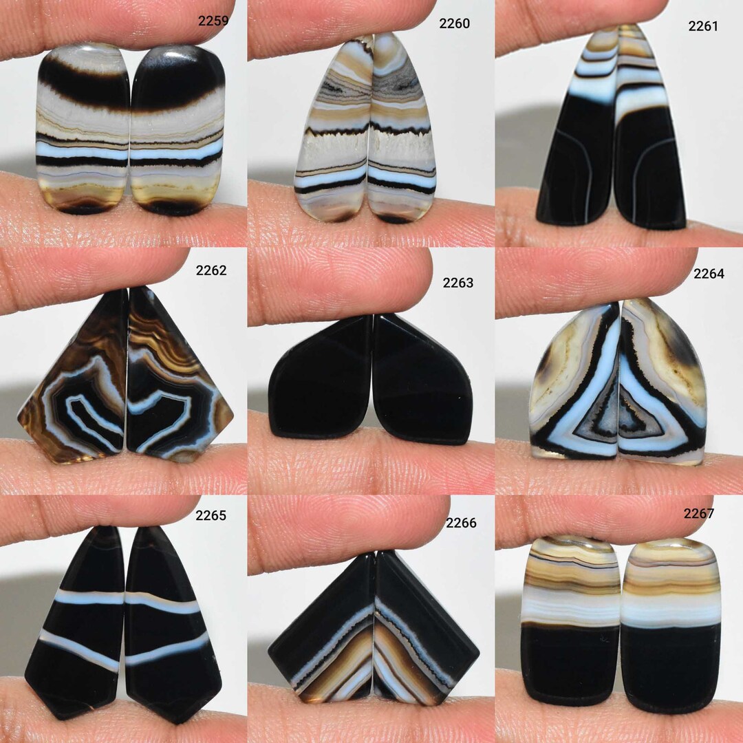 Stunning Black Banded Agate Pair Gemstone, Natural Black Banded Agate ...