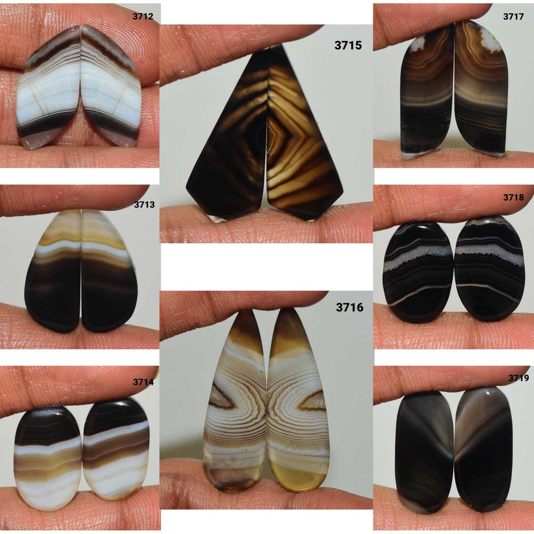 Stunning Black Banded Agate Pair Gemstone, Natural Black Banded Agate ...