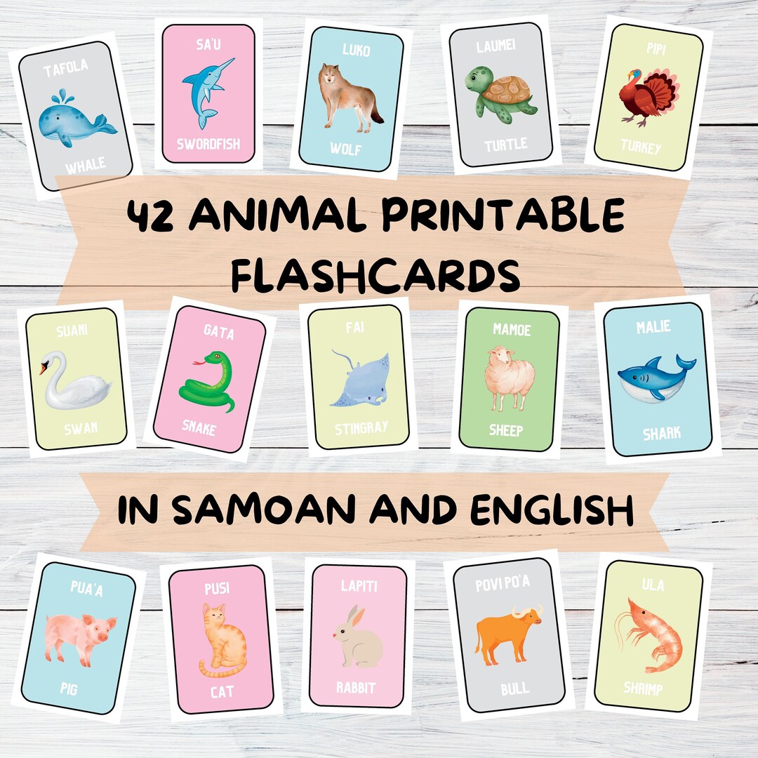 Samoan & English Animal Printable Flashcards Instant Download Bilingual ...