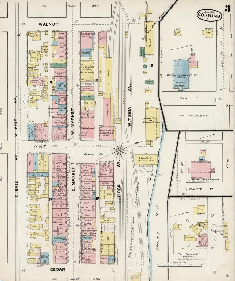 Historic 1888 Corning, New York Map Print – Gaffer District - Etsy