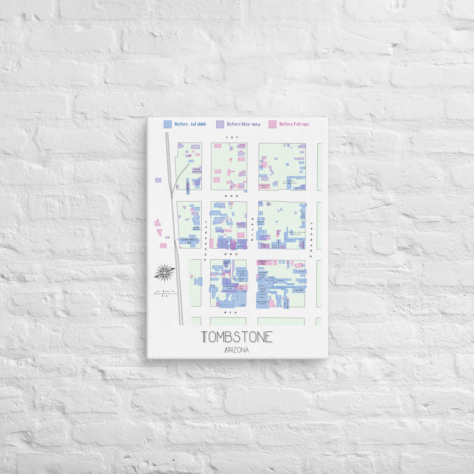 Historic Tombstone Arizona Growth Map | Handmade Collage of 1800s–1900s ...