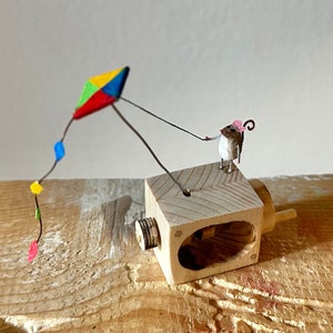 Mouse With Kite, Tiny Wooden Automaton - Etsy