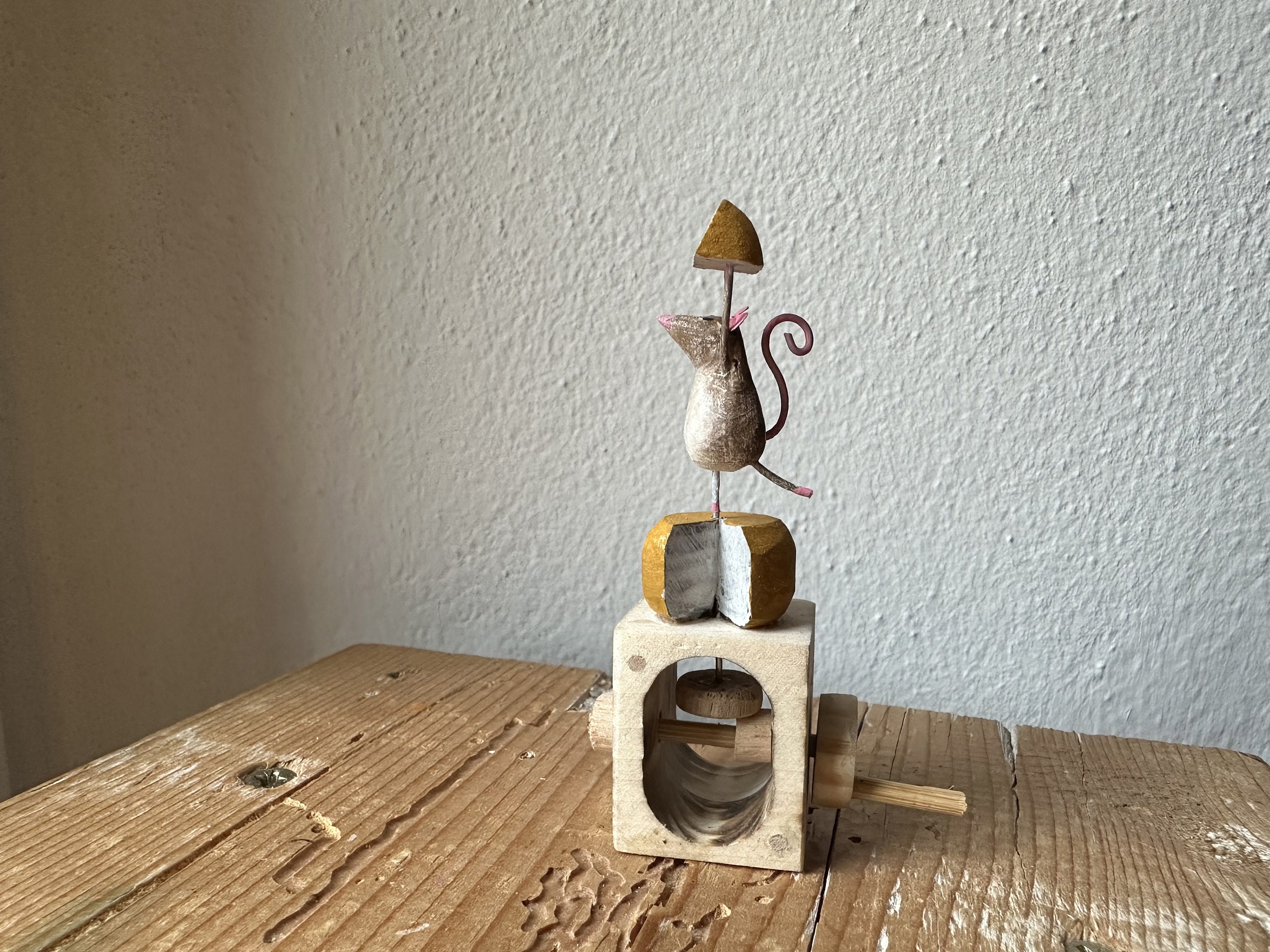 Mouse Dancing With Cheese, Mini Version, Wooden Automaton - Etsy