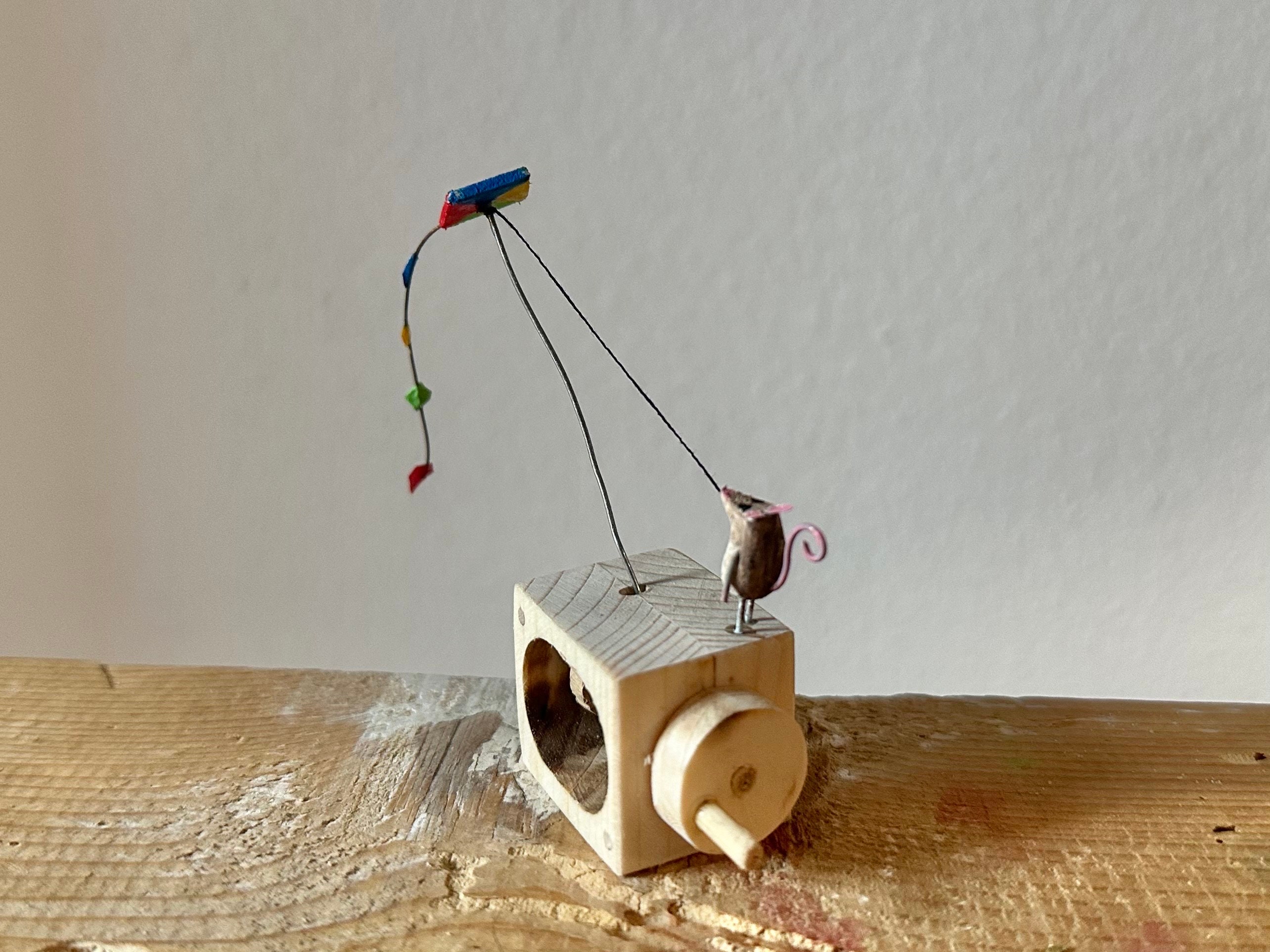 Mouse With Kite, Tiny Wooden Automaton - Etsy