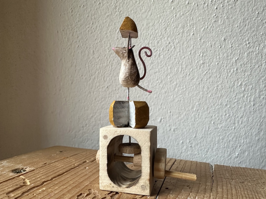 Mouse Dancing With Cheese, Mini Version, Wooden Automaton - Etsy